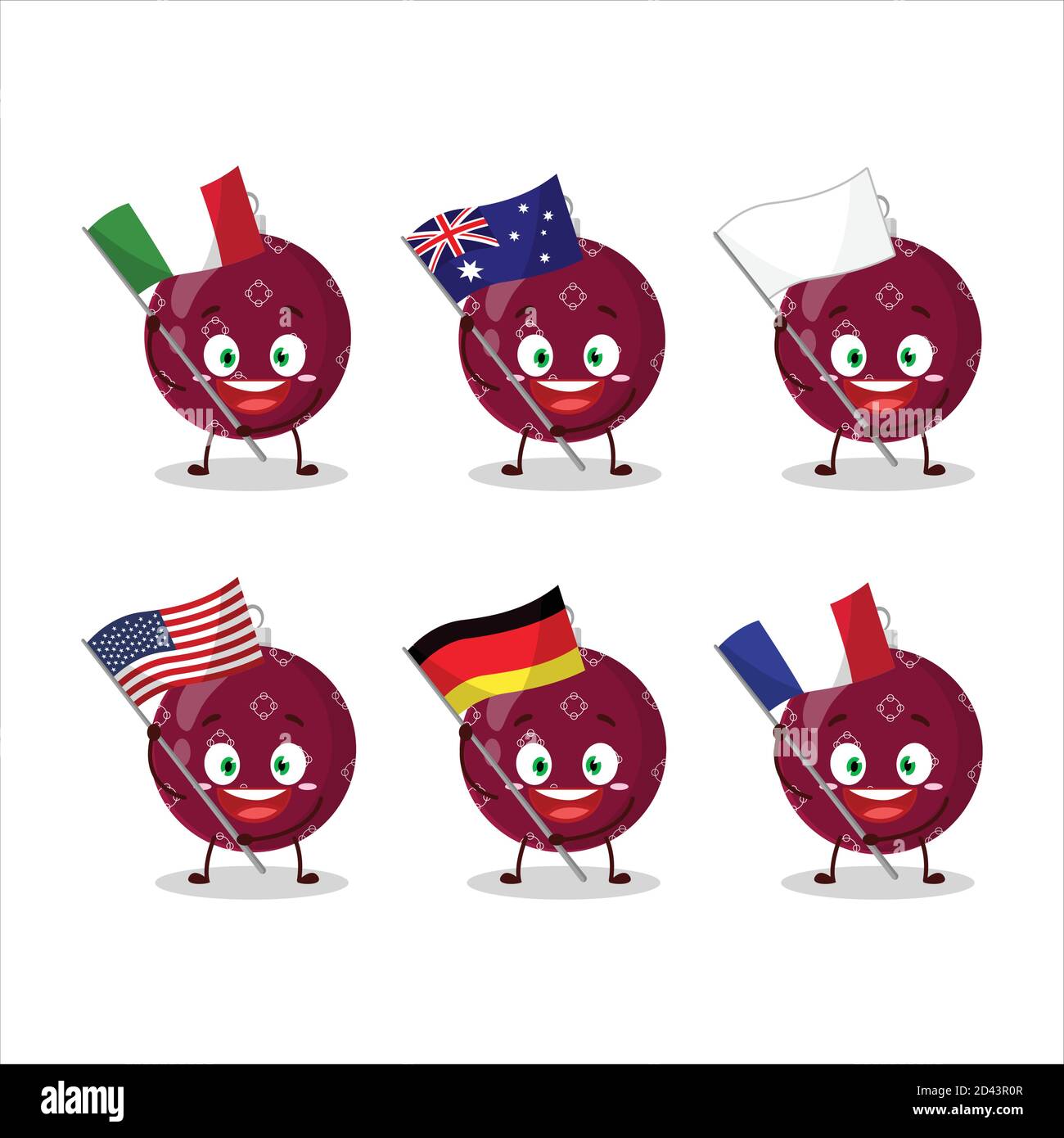 Christmas ball dark purple cartoon character bring the flags of various ...