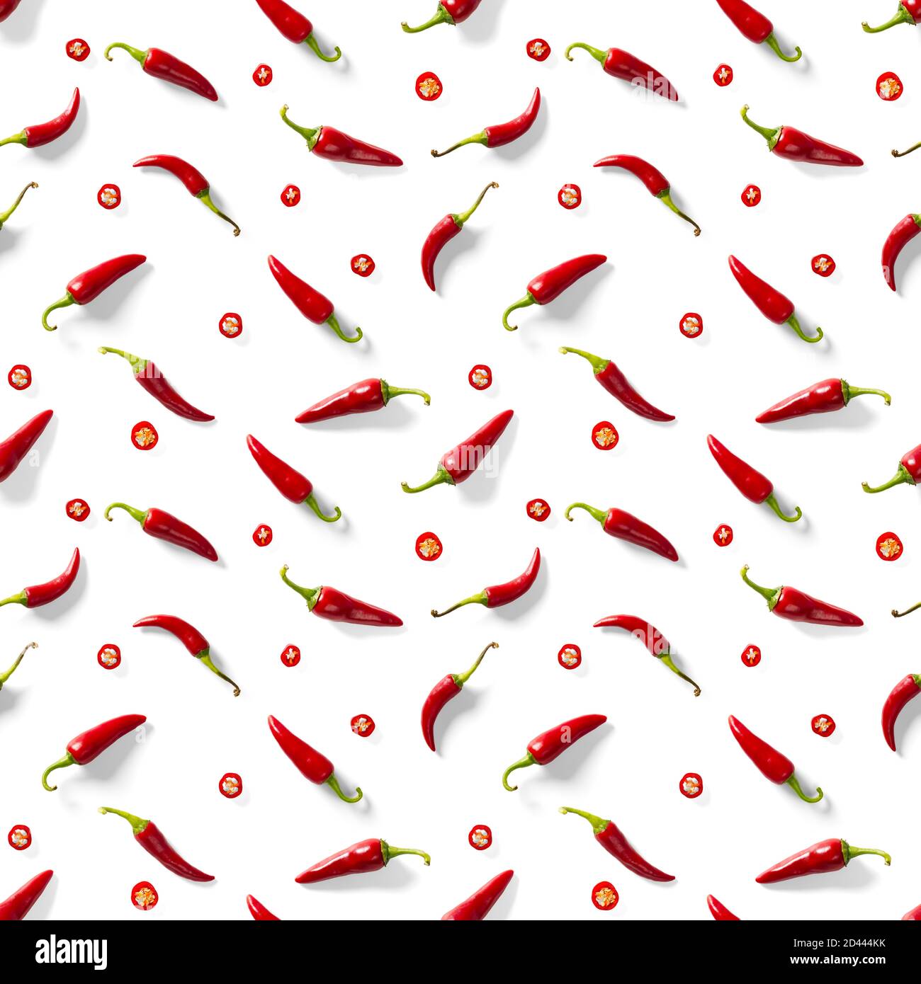 Seamless pattern made of red chili or chilli on white background ...