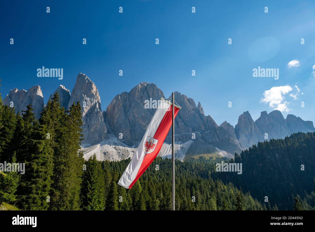 South Tyrol flag waving in the Dolomites mountains in Italy Stock Photo ...