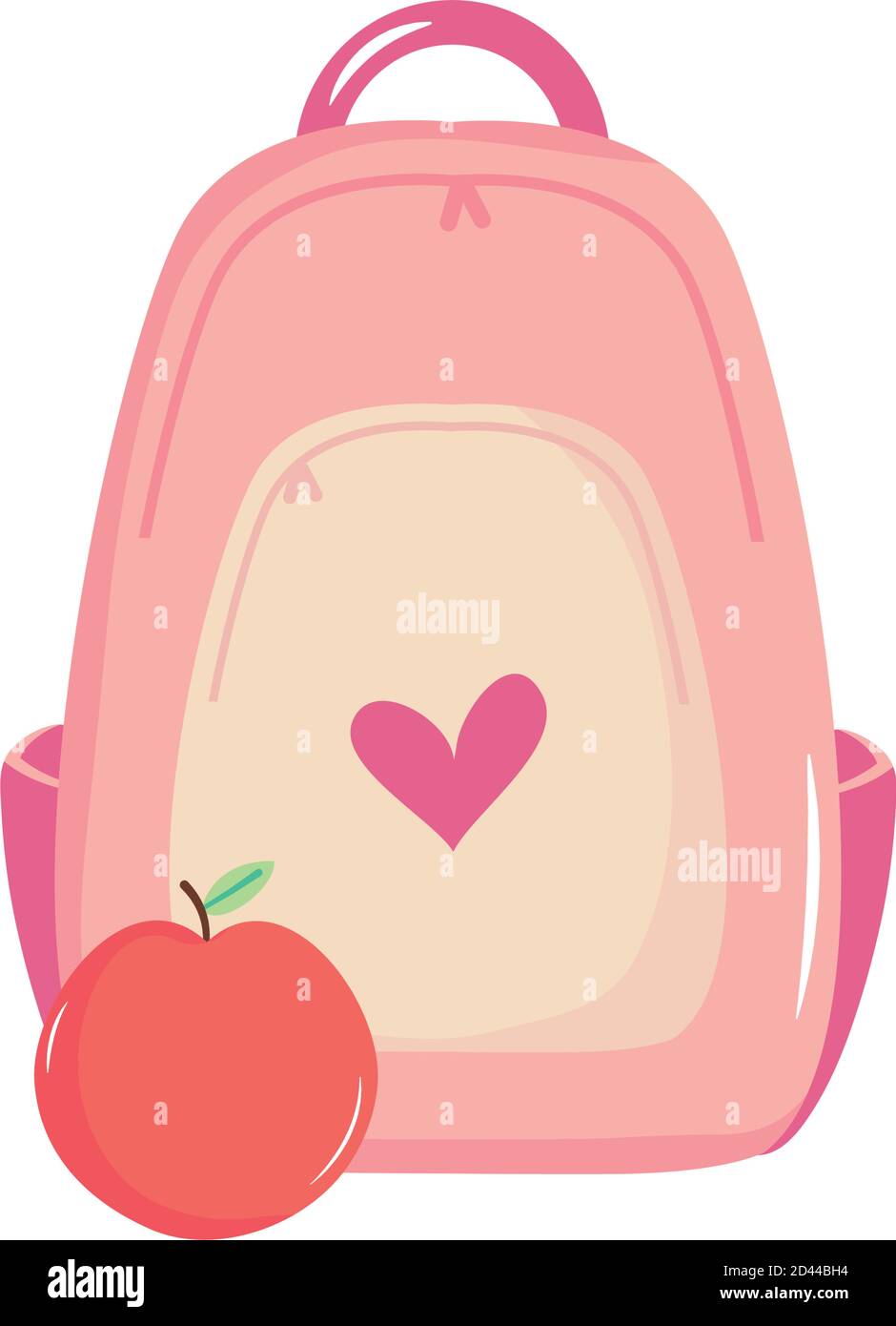 school backpack and apple fruit over white background, flat style ...