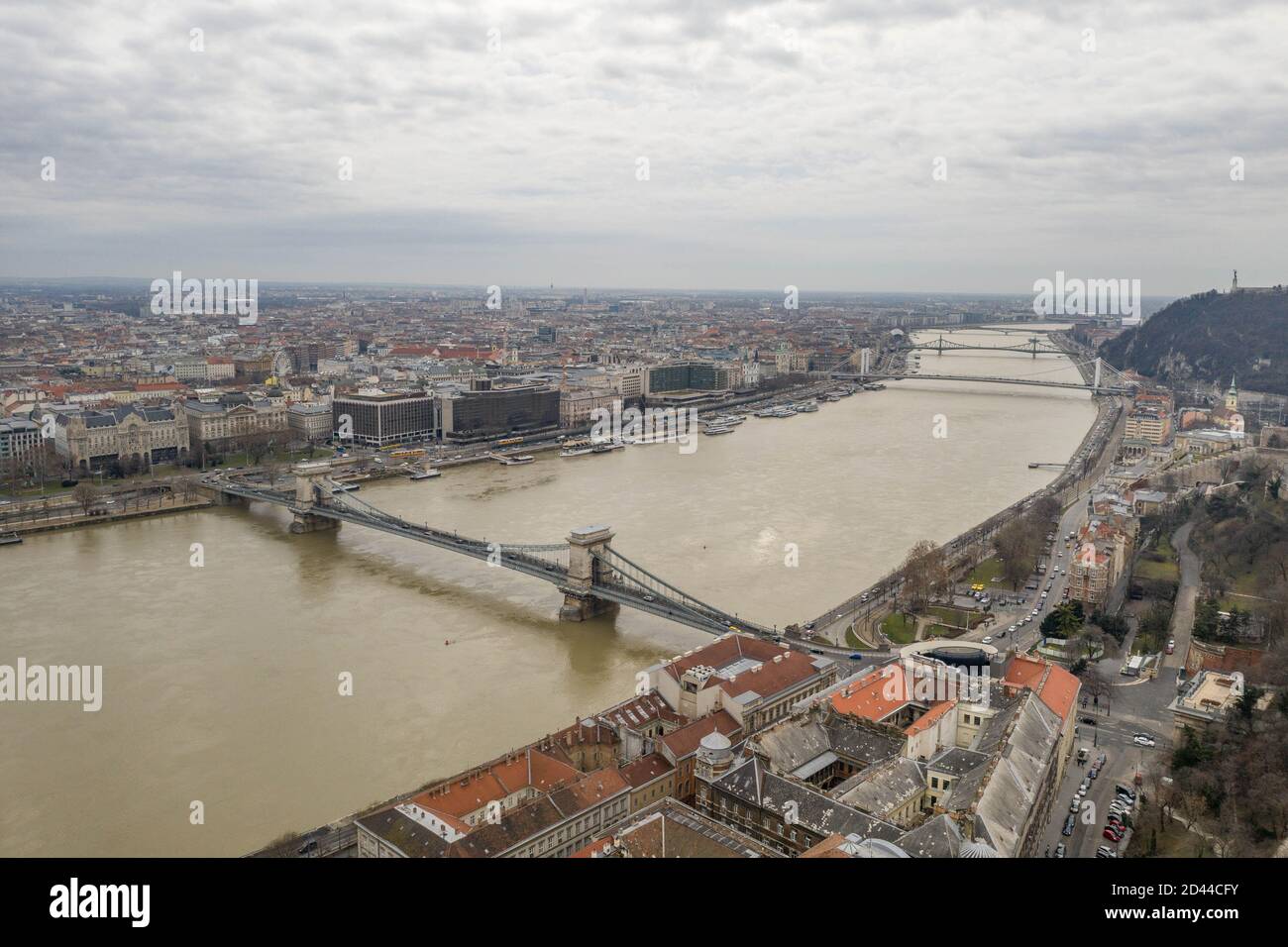 Aerial drone shot of Buda Castle on Buda hill in Budapest winter ...