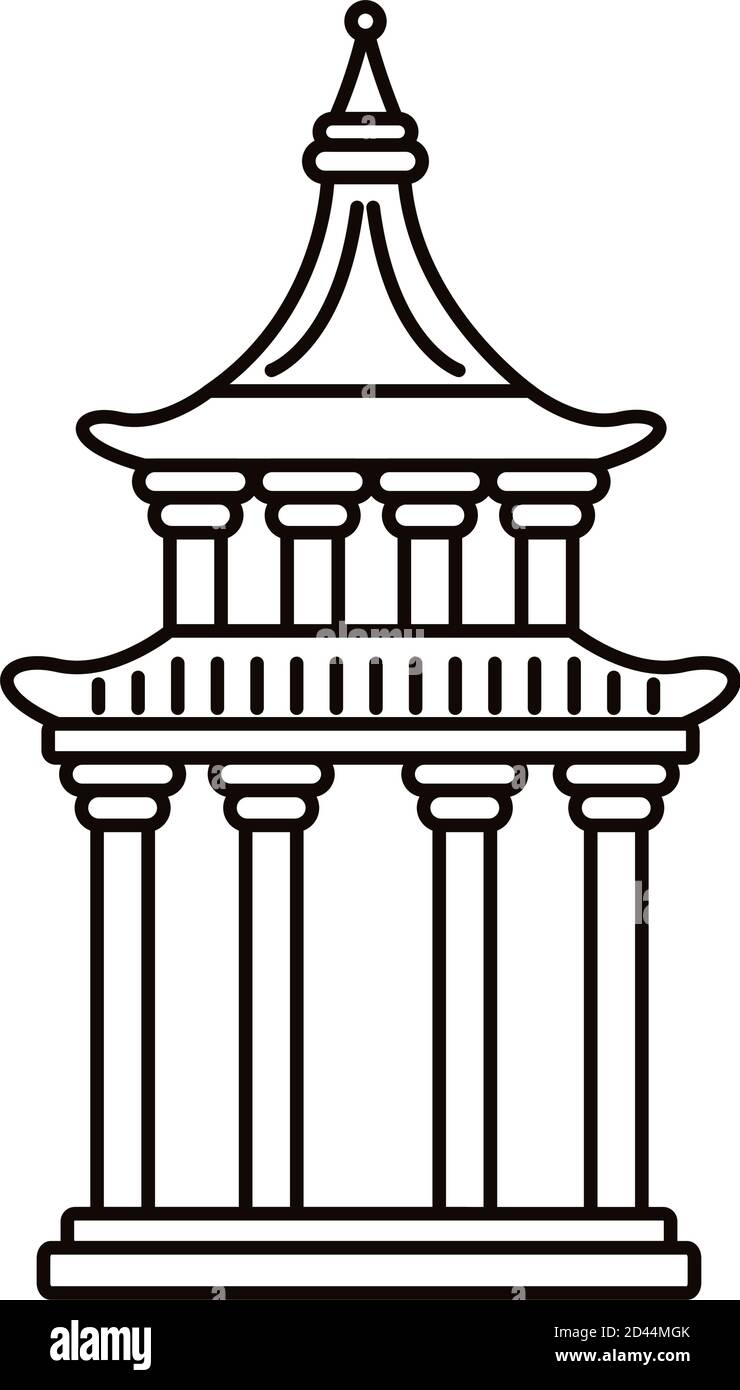 chinese tower columns structure line style icon vector illustration ...