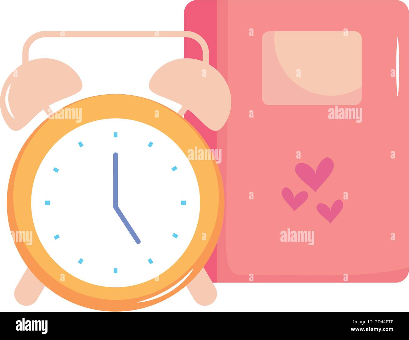 school notebook and alarm clock icon over white background, flat style ...