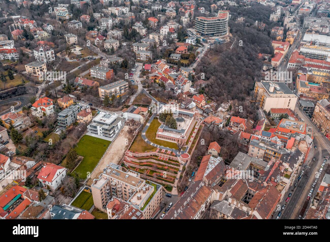 Aerial drone shot of Tomb of Gul Baba at Budapest winter dawn Stock ...