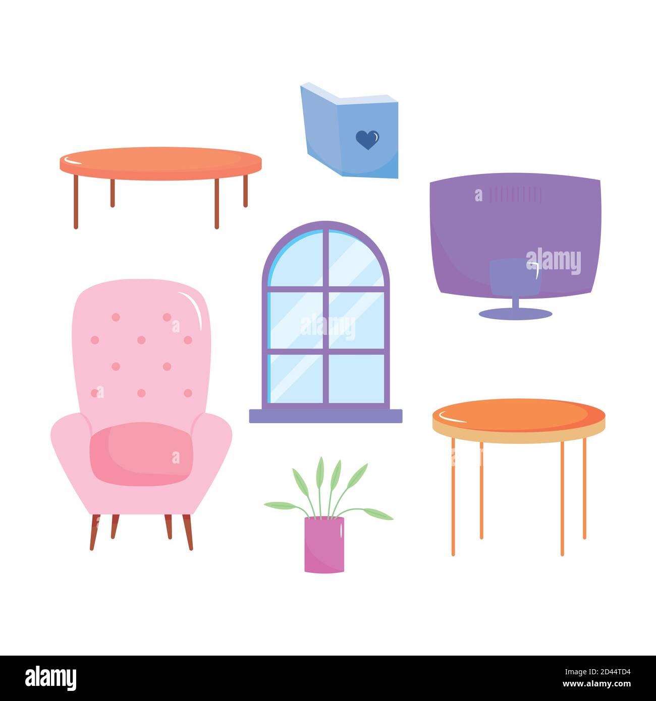 computer and house elements around over white background, colorful ...