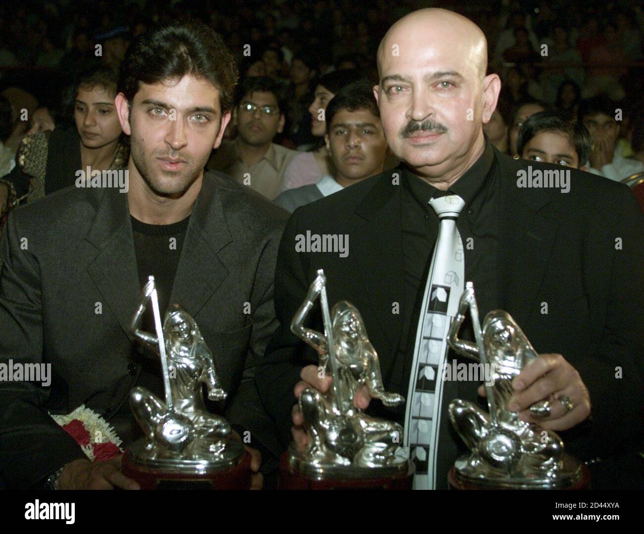 Hrithik Roshan (L), superstar of Indian film industry, poses with his ...