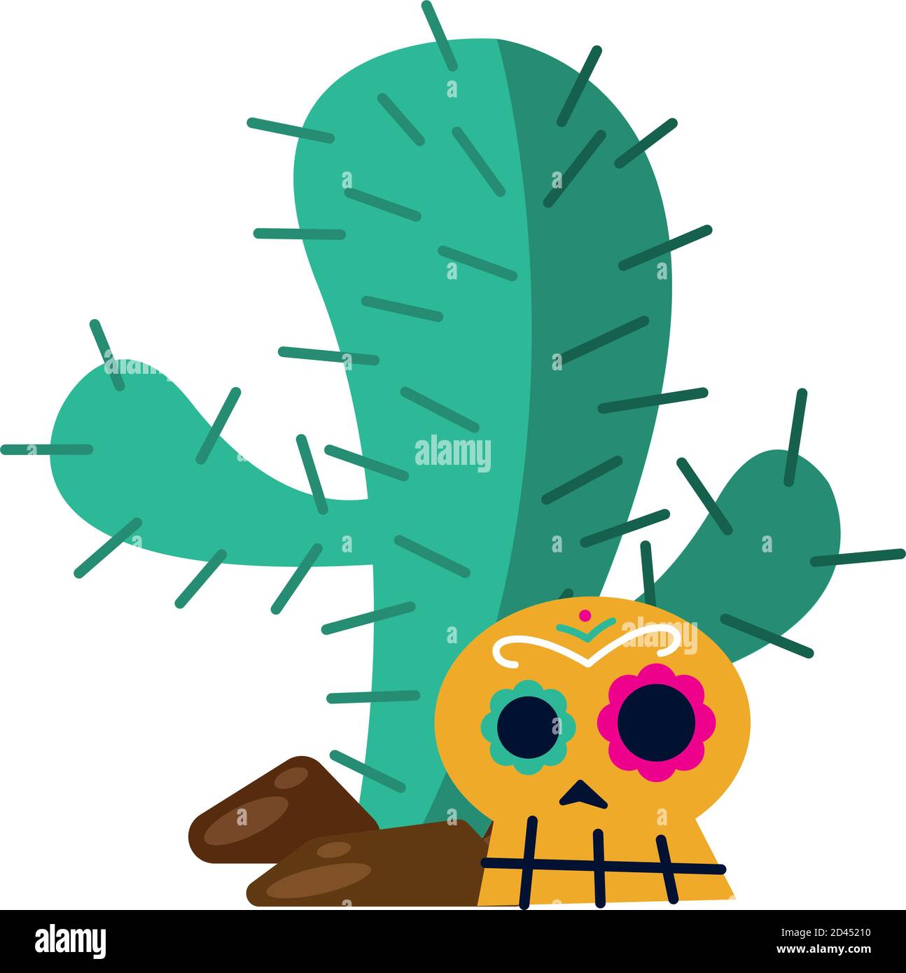 Mexican skull and cactus design, Mexico culture theme Vector ...
