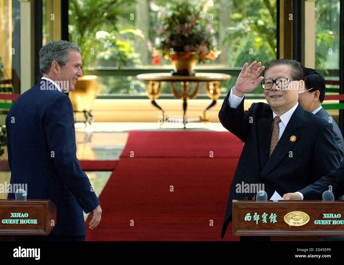 With chinese president jiang after their meeting hi-res stock ...