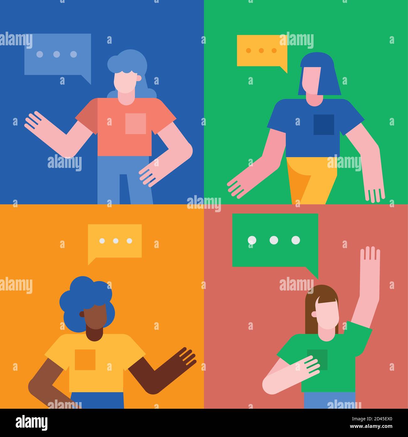 Coworking of women with bubbles in frames design, teamwork theme Vector ...
