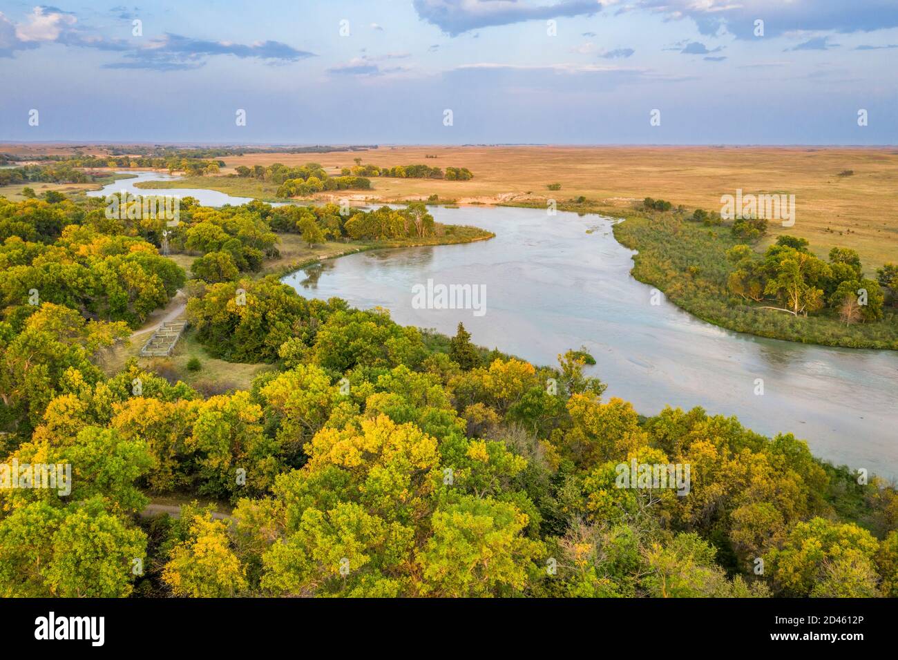 shallow and wide Dismal River flowing through Nebraska Sandhills at ...