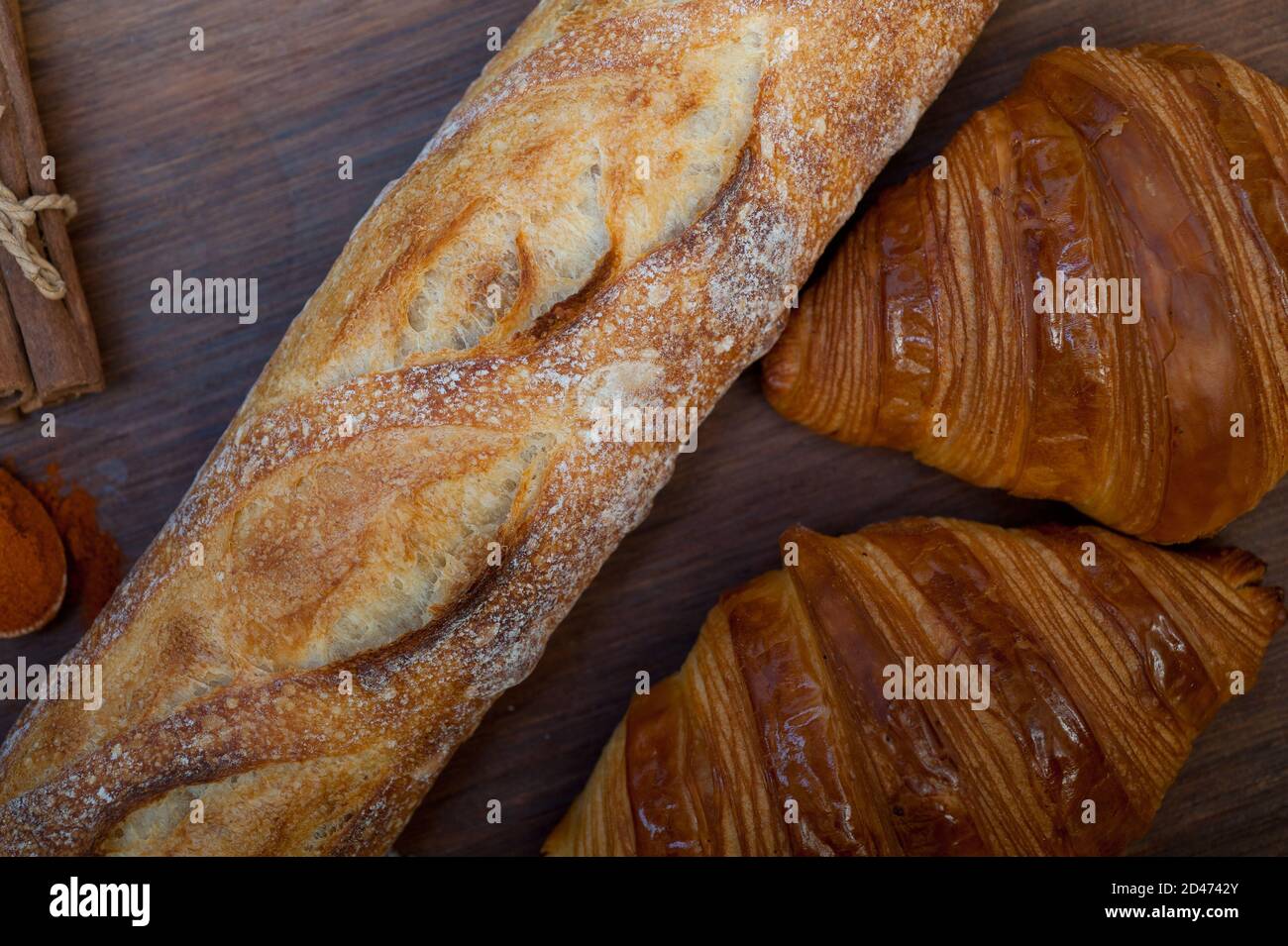 French fresh croissants and artisan baguette tradition Stock Photo - Alamy