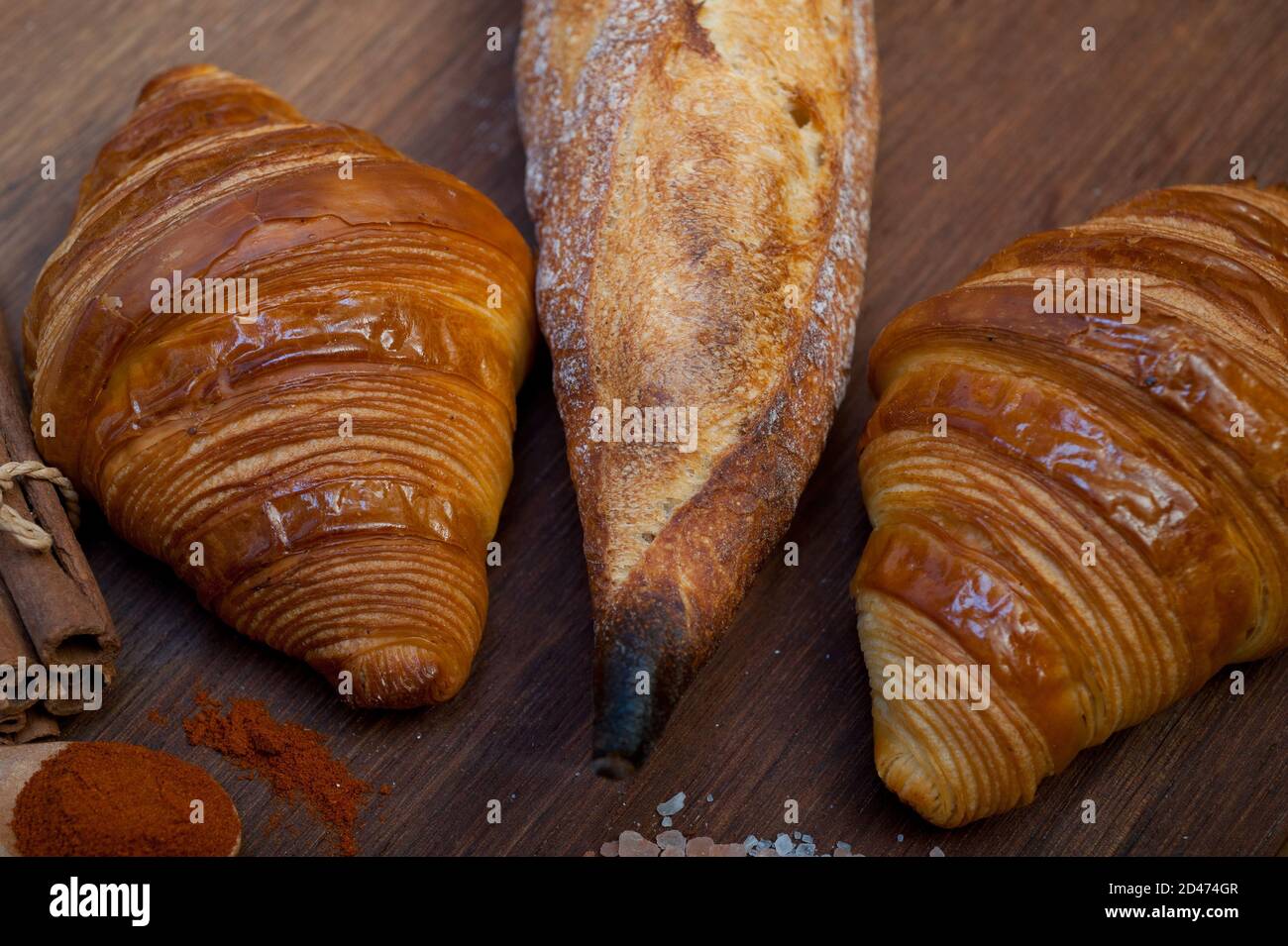 French fresh croissants and artisan baguette tradition Stock Photo - Alamy