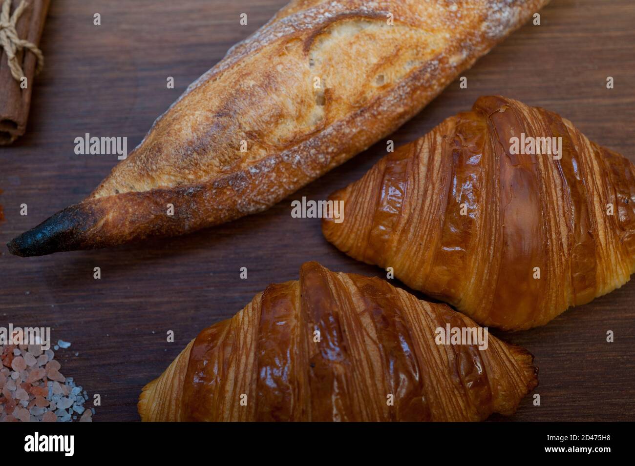 French fresh croissants and artisan baguette tradition Stock Photo - Alamy