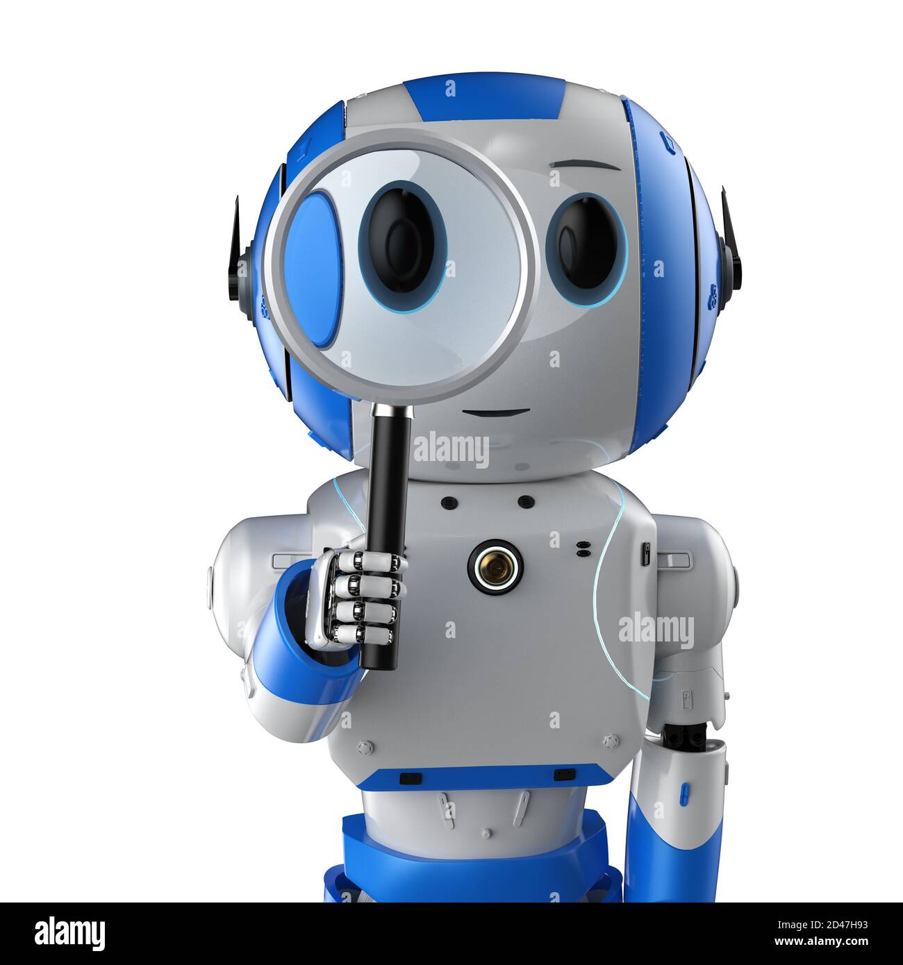 3d rendering mini robot with magnifying glass on white Stock Photo - Alamy