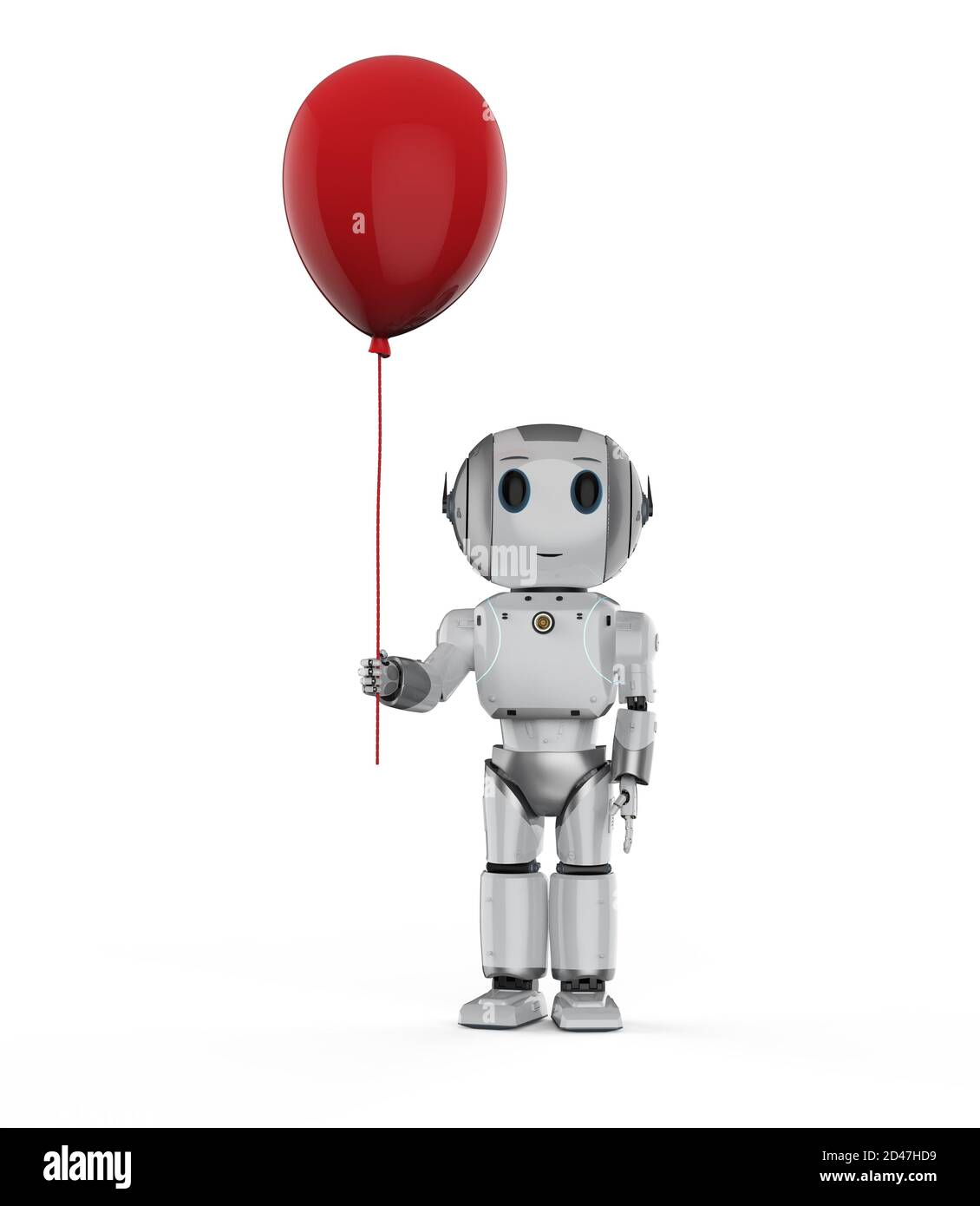 Friendly technology concept with 3d rendering robot hold red balloon ...