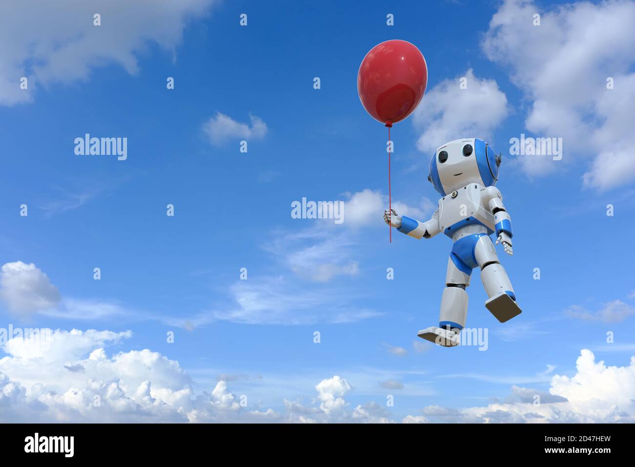 Friendly technology concept with 3d rendering robot hold red balloon ...