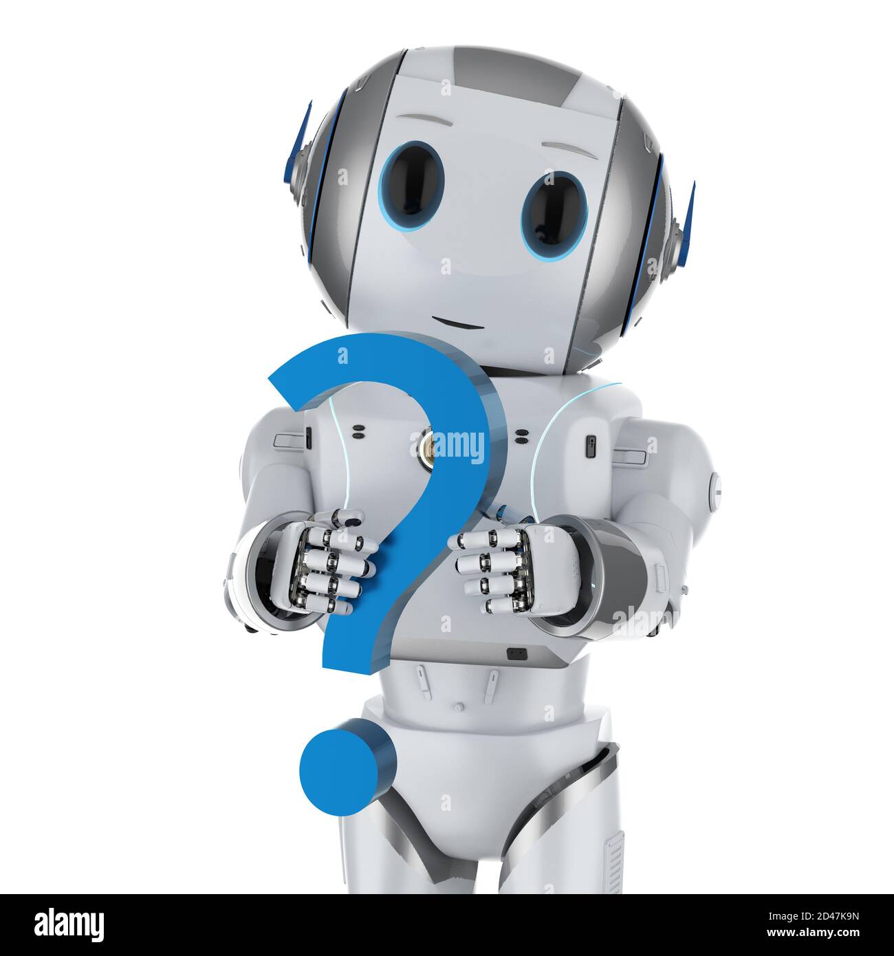 Automation customer support concept with 3d rendering humanoid robot with question mark Stock ...