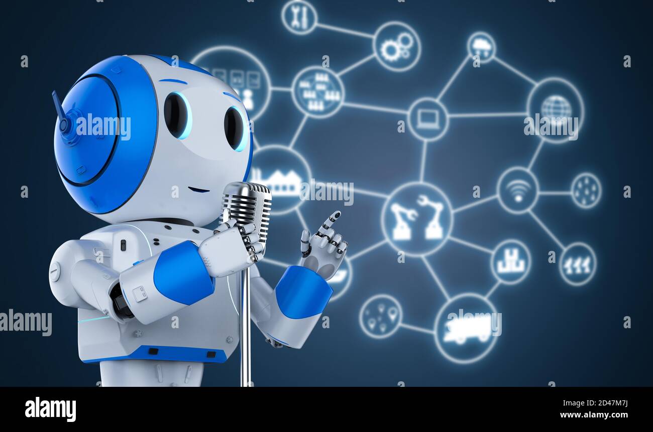 3d rendering robotic public speaker speaking with microphone Stock ...