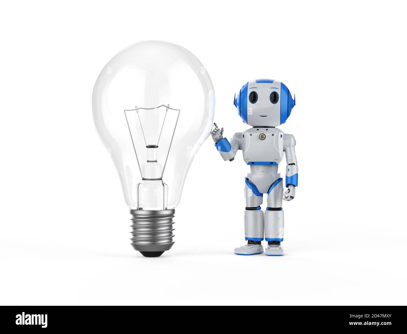 Machine learning concept with 3d rendering mini robot hold light bulb ...