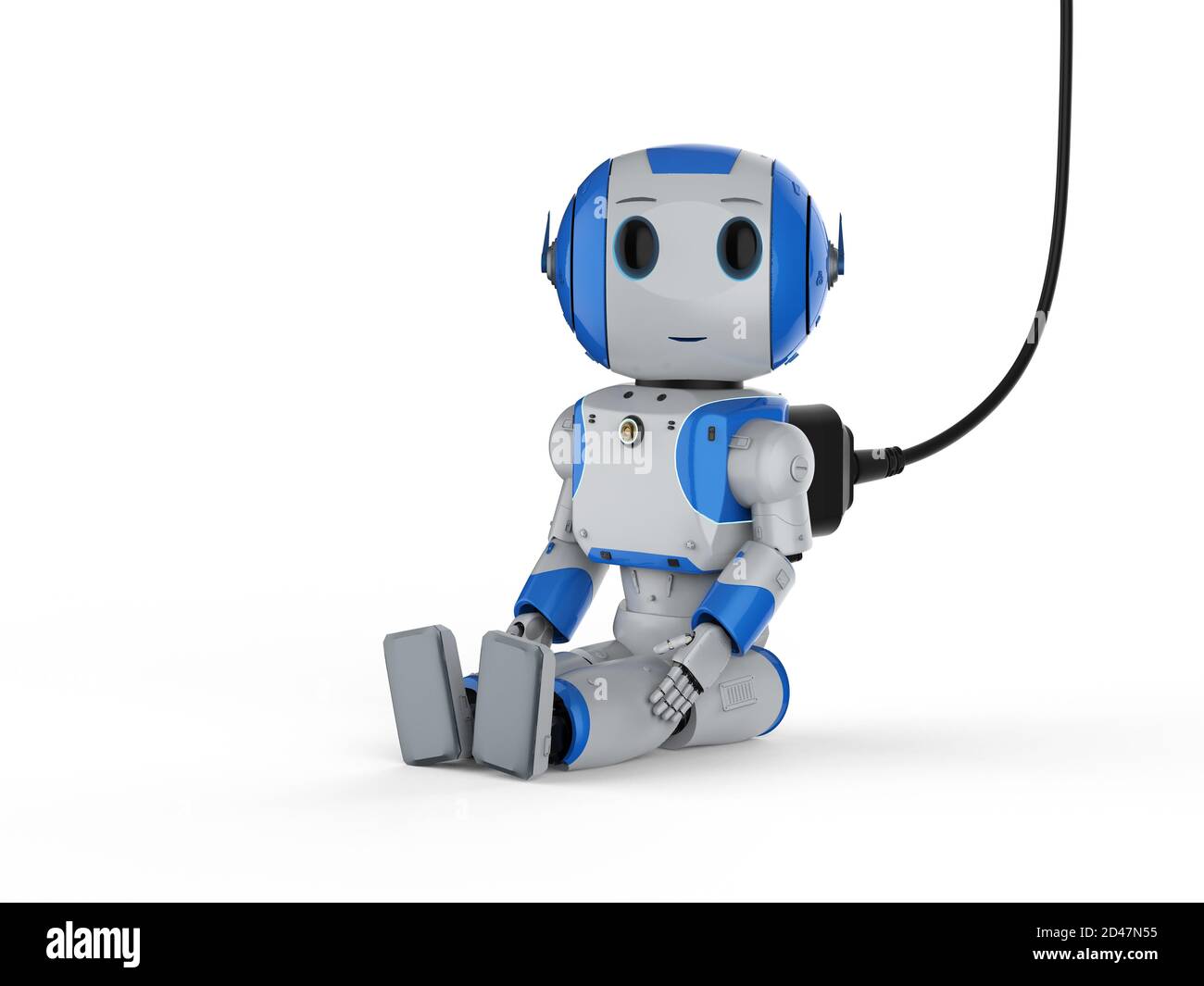 3d rendering mini robot plug in on white background Stock Photo - Alamy
