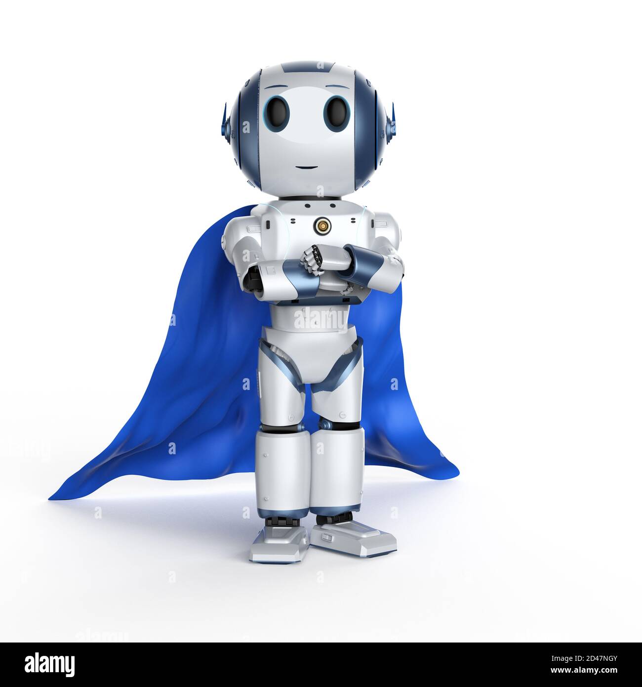 3d rendering superhero robot with blue cloak Stock Photo - Alamy