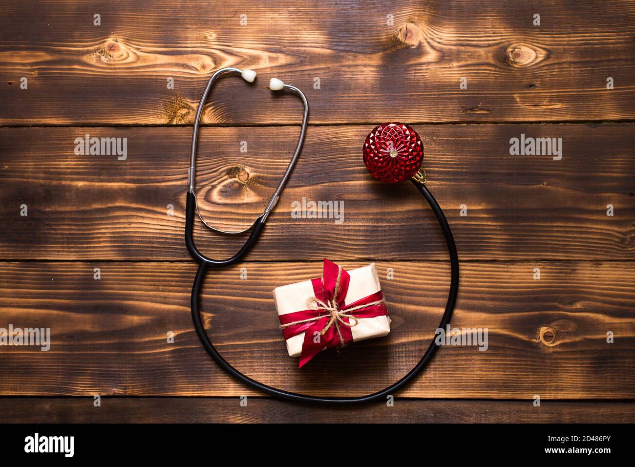 Christmas flat lay on a medical theme. Decorations for the new year ...