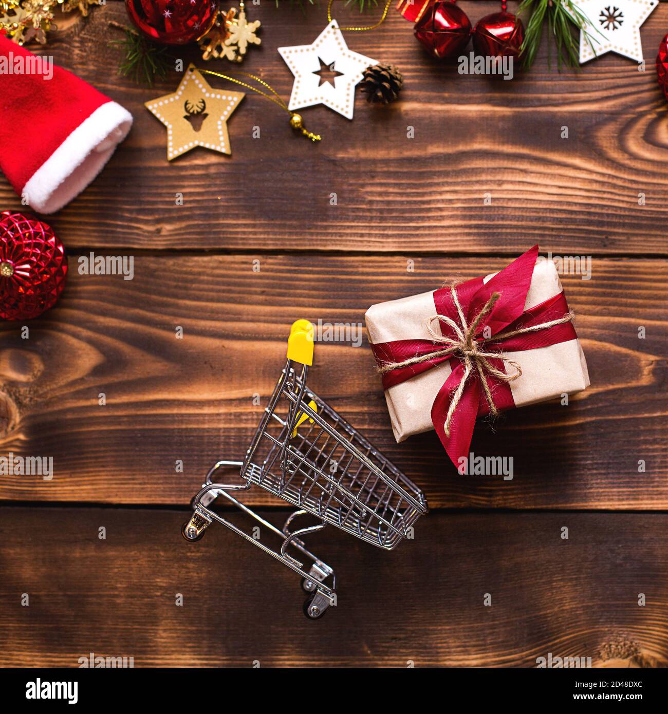 Christmas flat lay on the theme of shopping, buying gifts for the new ...