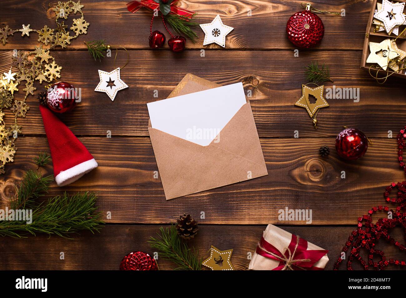 Mail envelope made of craft paper with a white sheet for text on a ...