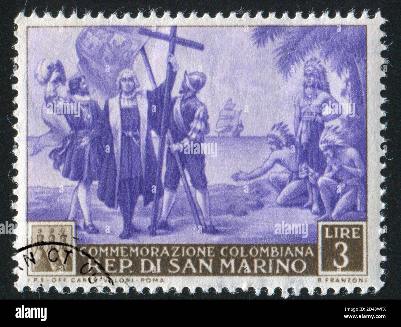 SAN MARINO - CIRCA 1952: stamp printed by San Marino, shows Landing of ...