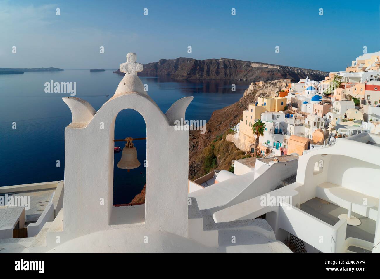 white belfries Santorini island, Greece Stock Photo - Alamy