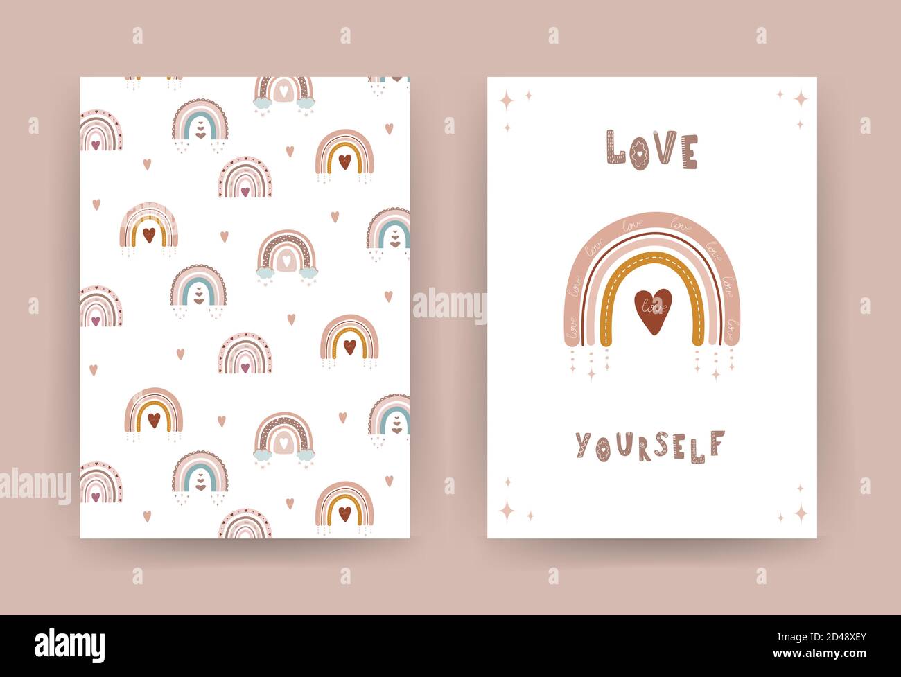 Trendy rainbow in boho style in different color. Love yourself ...