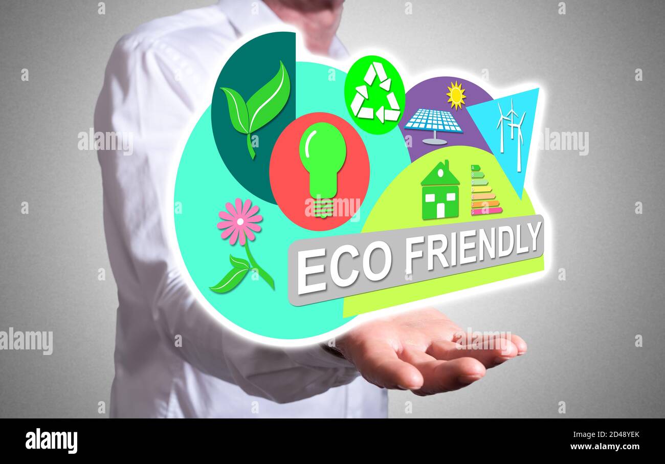 Eco friendly concept levitating above a human hand Stock Photo - Alamy