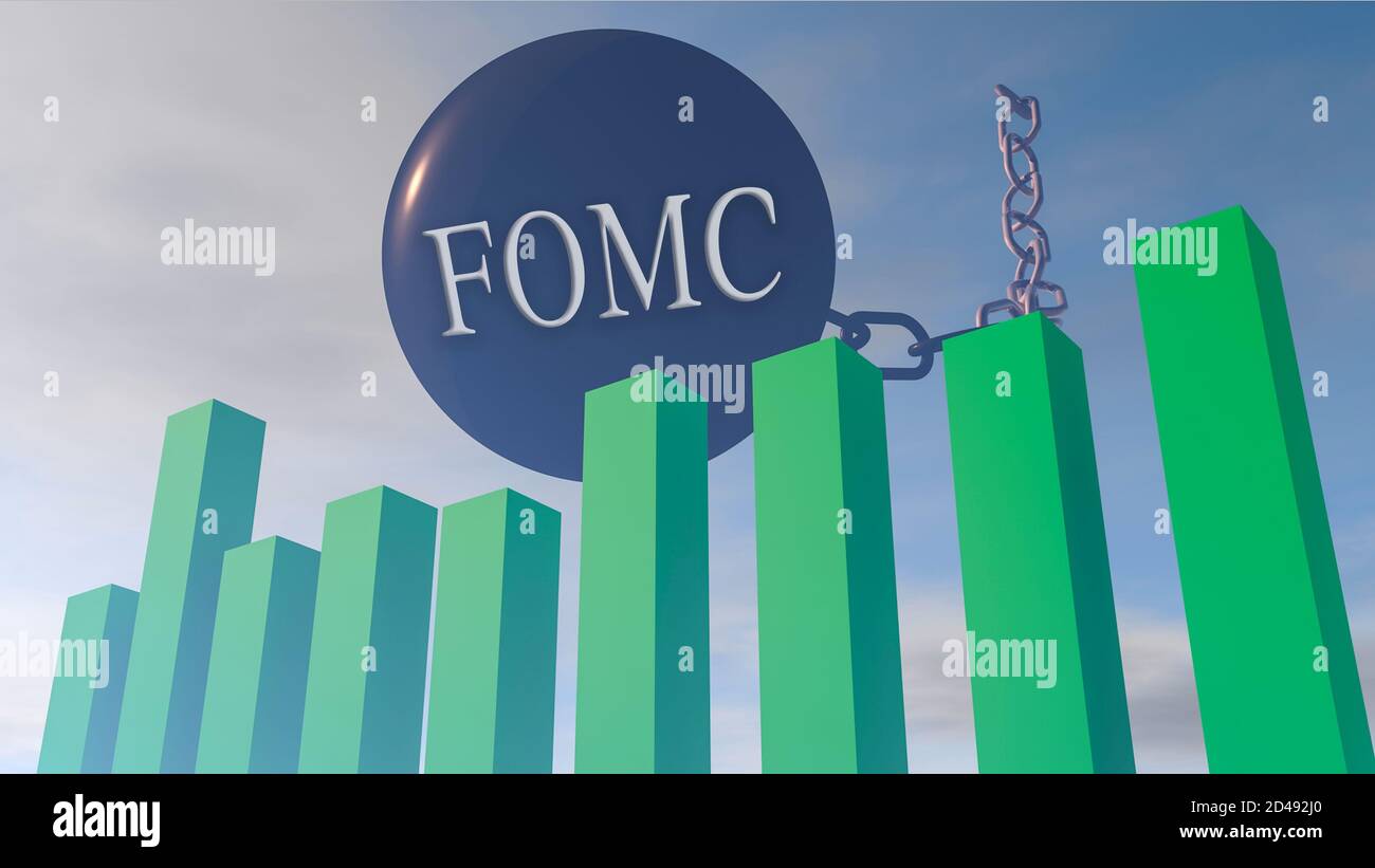 3D rendering illustration of financial stock market influenced by FOMC ...