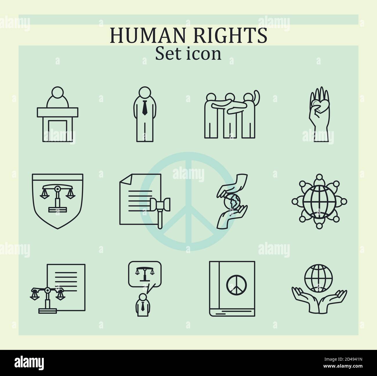 human rights line style set icons design, justice legal and law theme ...