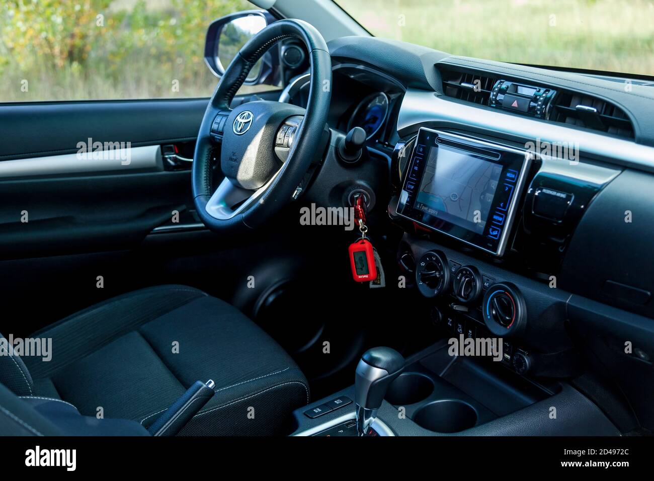 Ukraine Kiev October 10, 2020: interior design of Toyota Hilux new 4x4 ...