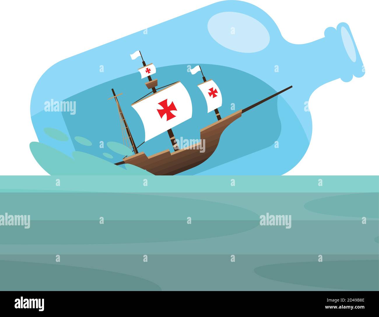 Christopher Columbus ship in bottle at the sea design of america and ...