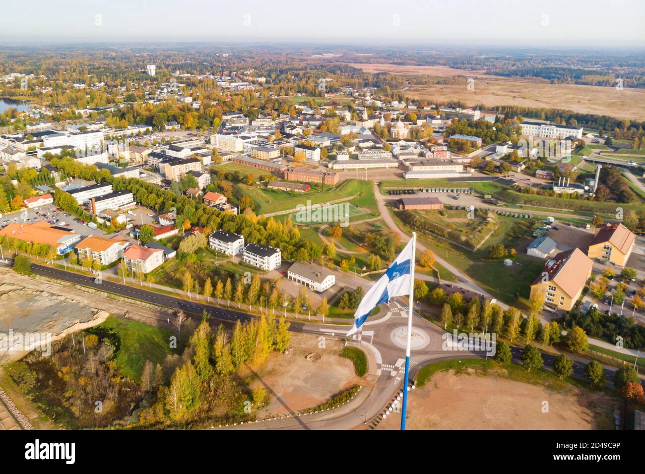 Aerial view of the largest finnish flag in the world and the tallest ...