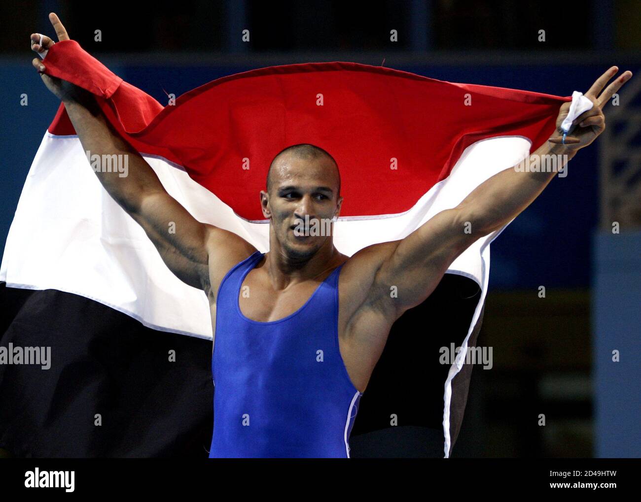 Egypts karam ibrahim celebrates winning the gold medal hi-res stock ...