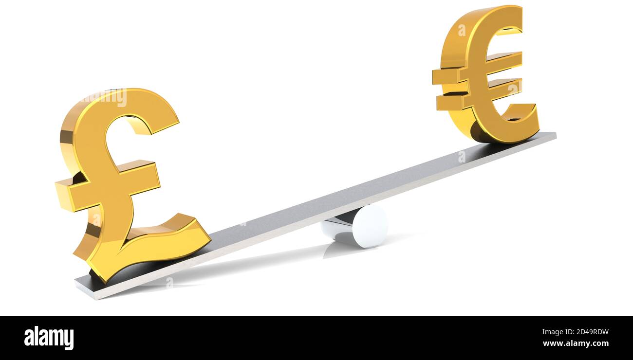 Pound and euro sign on the balance bar, 3D rendering Stock Photo - Alamy