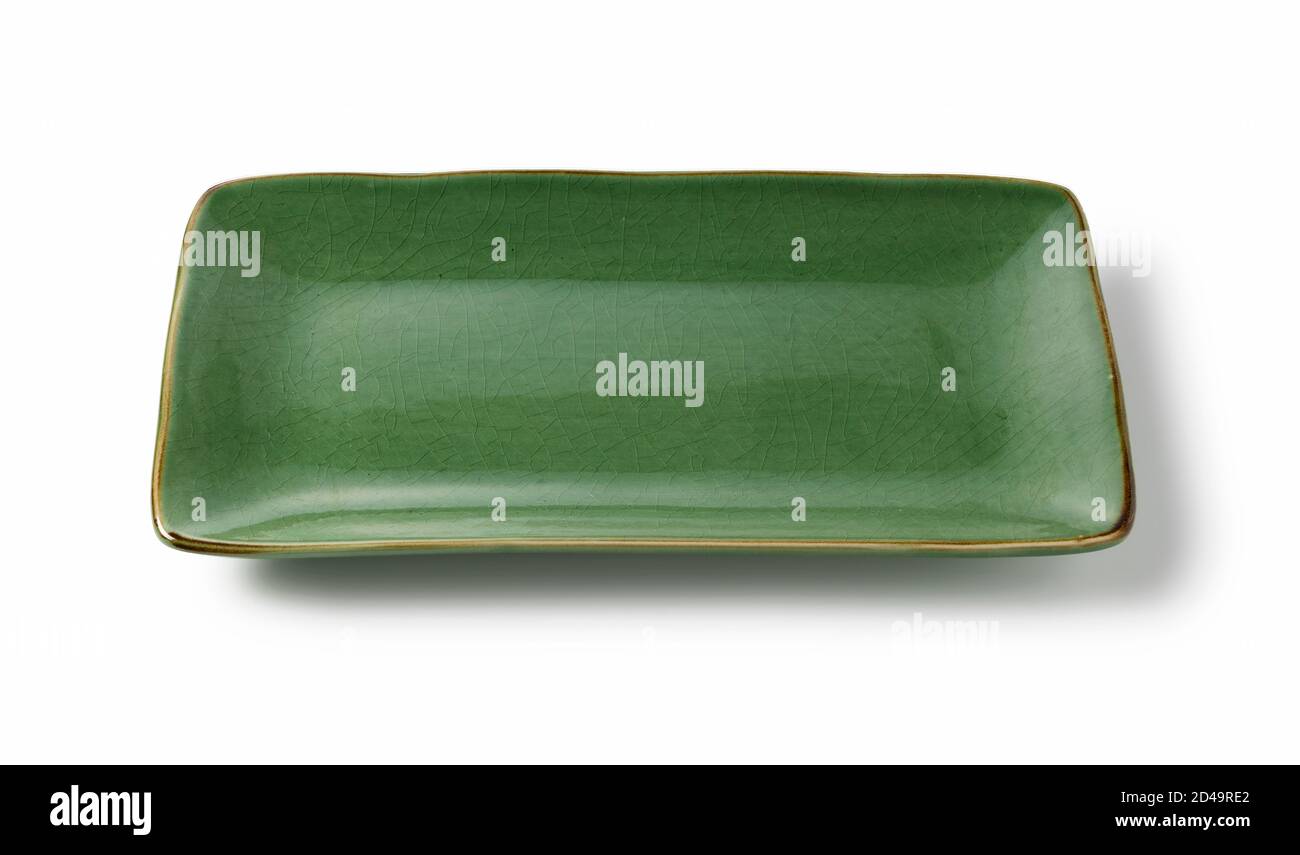 A Japanese-style plate placed on a white background shot diagonally ...