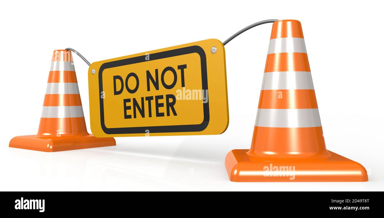Do not enter concept with traffic cones, 3D rendering Stock Photo - Alamy