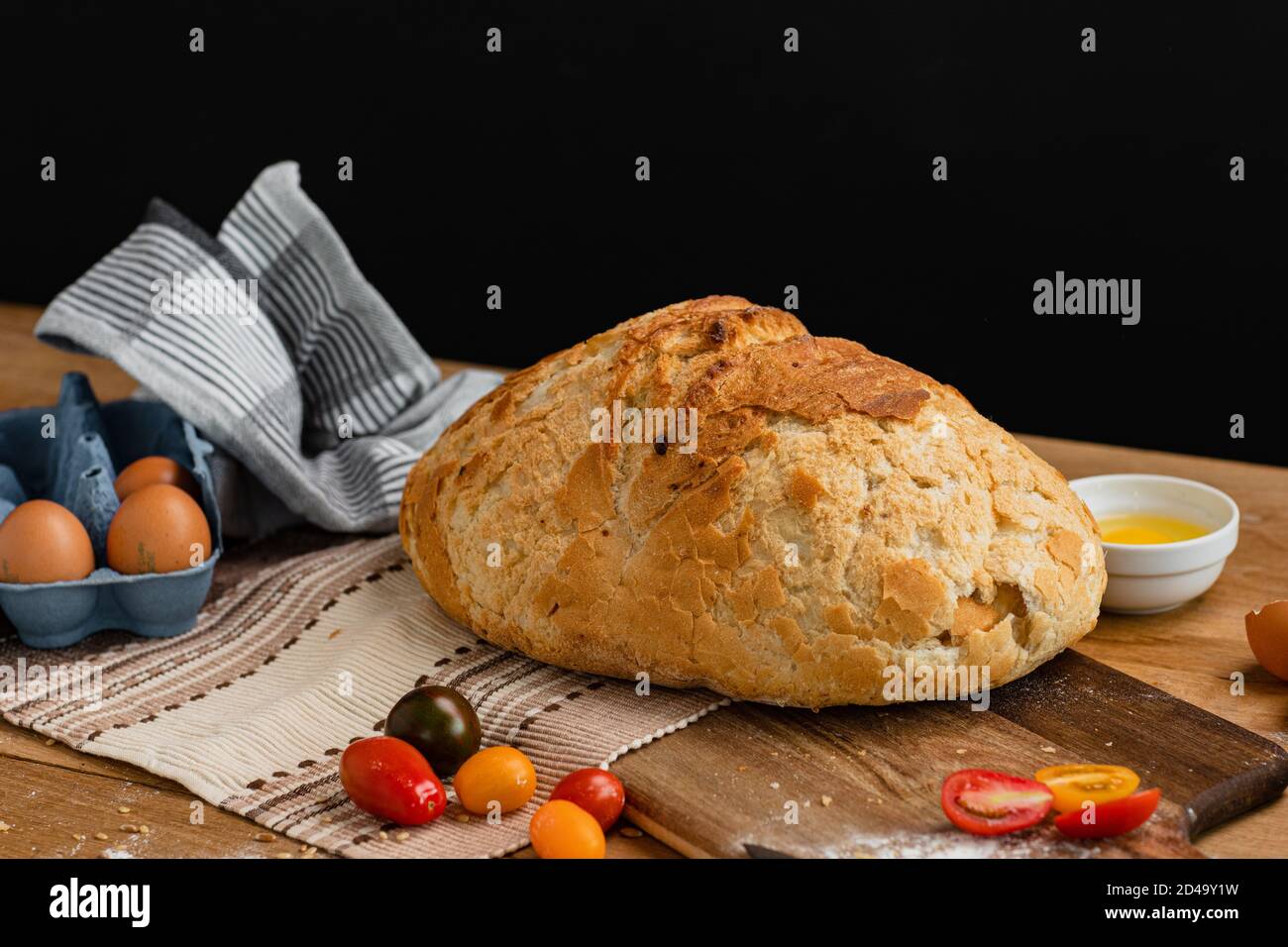 Bakery - gold rustic crusty loaves of bread. Still life captured from ...