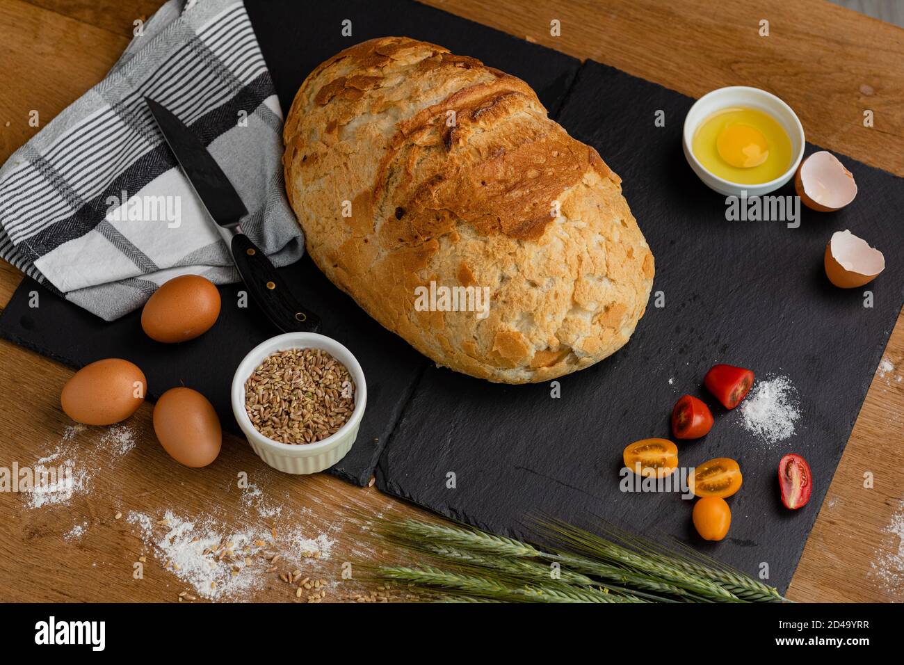 Bakery - gold rustic crusty loaves of bread. Still life captured from ...