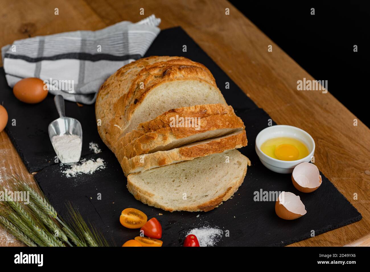 Bakery - gold rustic crusty loaves of bread. Still life captured from ...