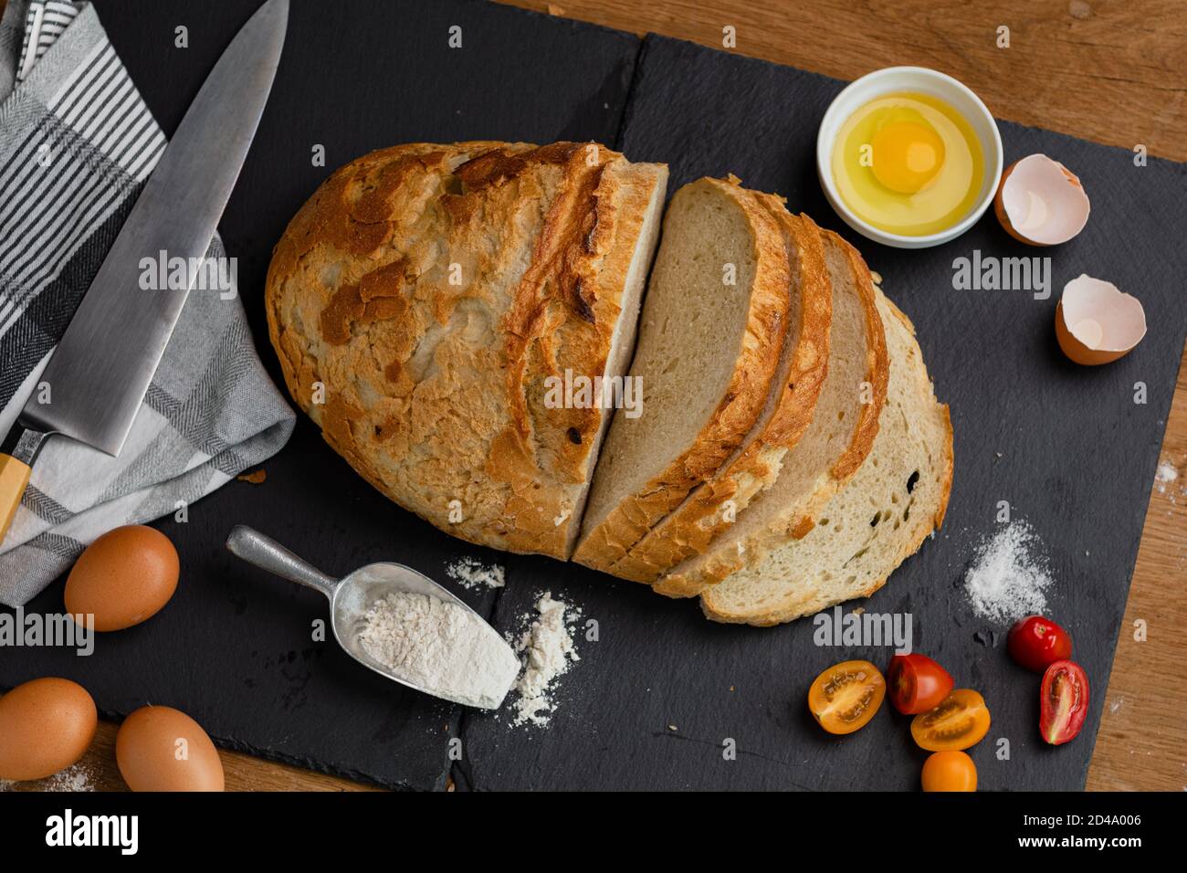 Bakery - gold rustic crusty loaves of bread. Still life captured from ...