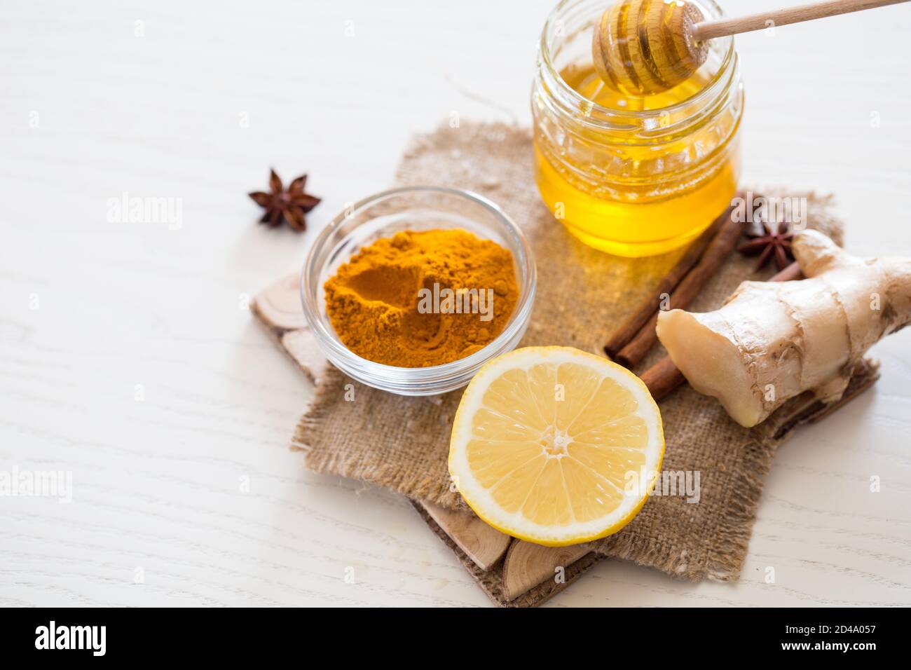 ingredients for Turmeric tea drinks for beauty and health. Spicy ...