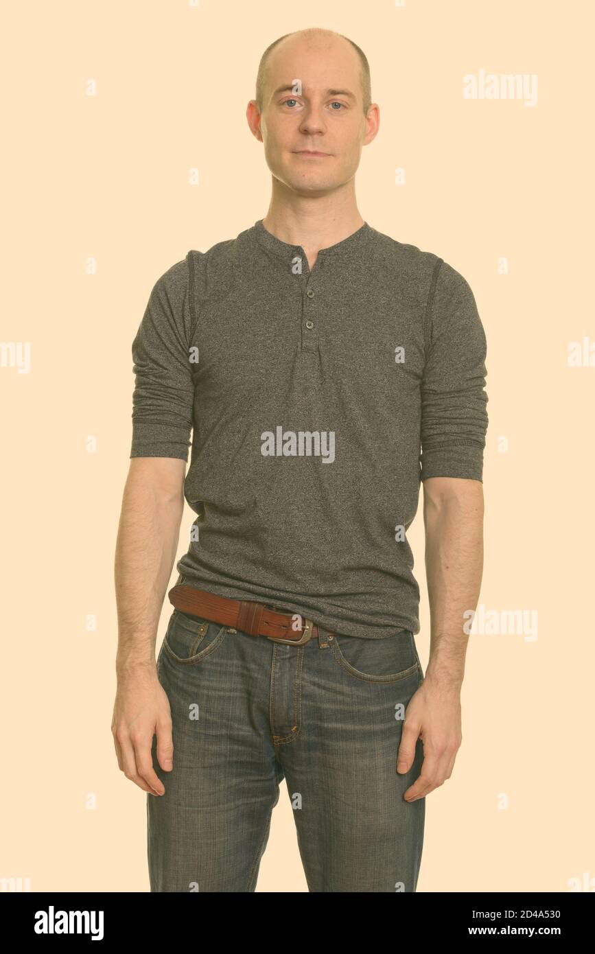 Portrait of handsome bald man looking at camera Stock Photo - Alamy