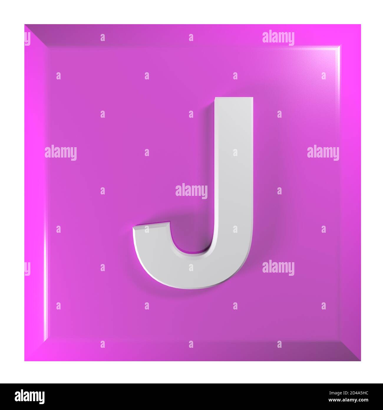 Pink square push button with the alphabetic letter J - 3D rendering ...