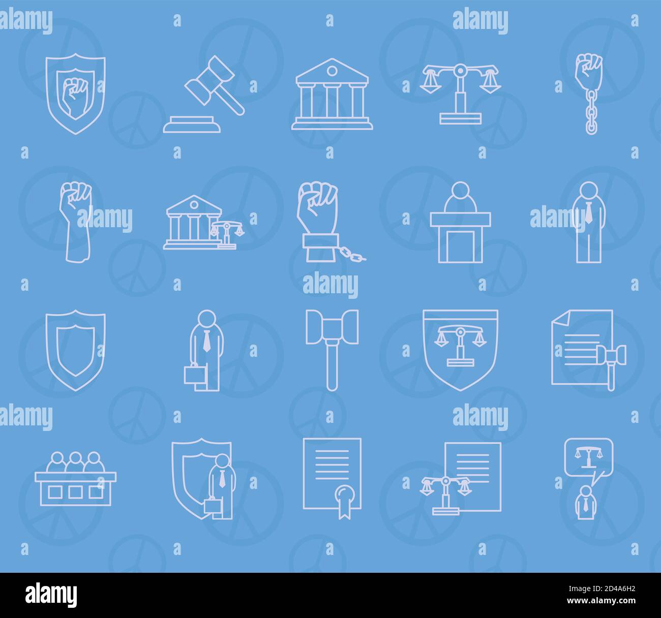 human rights line style set of icons design, justice legal and law ...