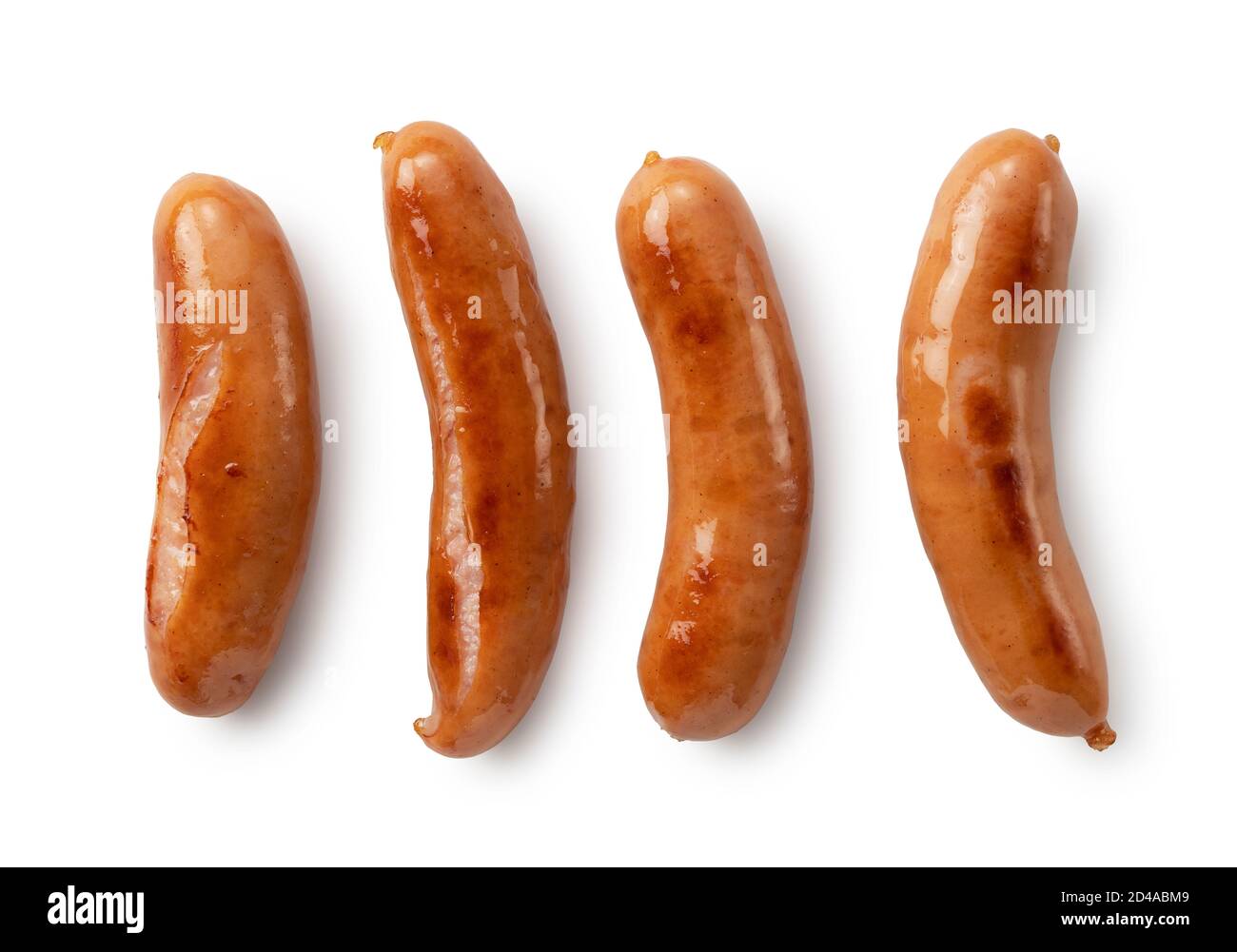 Taking a bird's eye view of sausages placed on a white background Stock ...